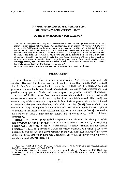 (PDF) DYNAMIC FLUID LOSS DURING VISCOUS FLOW THROUGH A POROUS VERTICAL SLOT