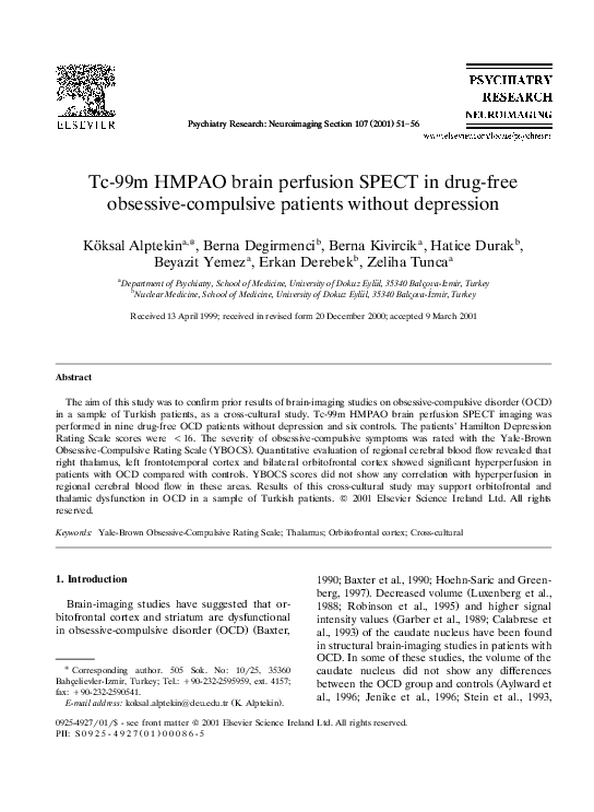 (PDF) Tc99m HMPAO brain perfusion SPECT in drug-free obsessive ...
