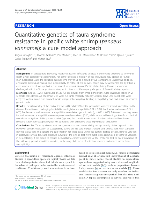 (PDF) Quantitative genetics of taura syndrome resistance in pacific ...
