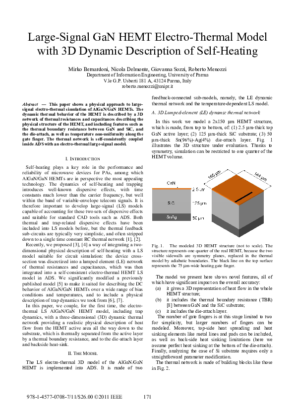 (PDF) Large-signal GaN HEMT electro-thermal model with 3D dynamic description of self-heating