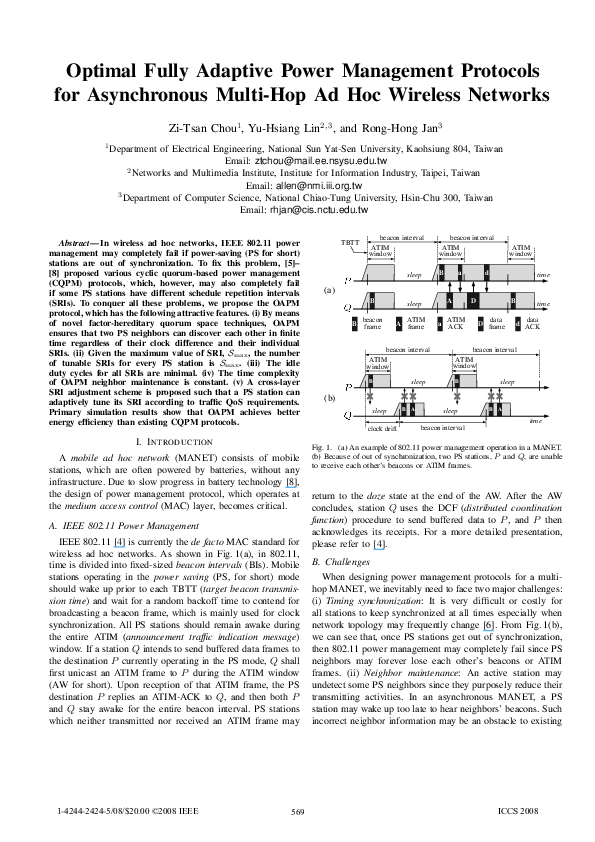 Pdf Optimal Fully Adaptive Power Management Protocols For Asynchronous Multi Hop Ad Hoc