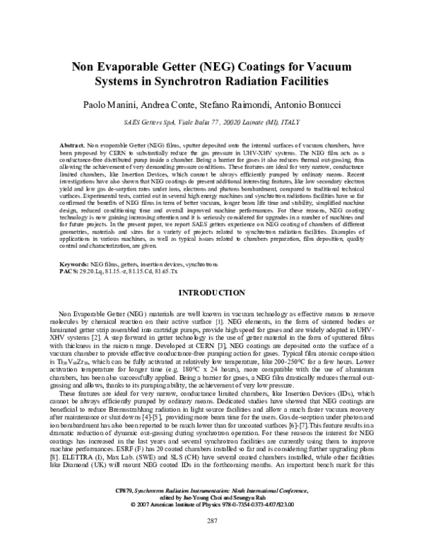 (PDF) Non Evaporable Getter (NEG) Coatings for Vacuum Systems in ...