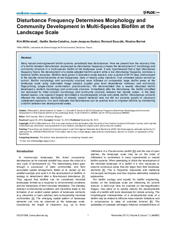 (PDF) Disturbance frequency determines morphology and community ...