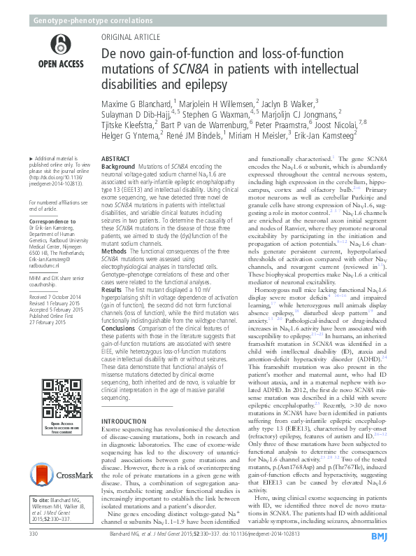 (PDF) De novo gain-of-function and loss-of-function mutations of SCN8A in patients with ...
