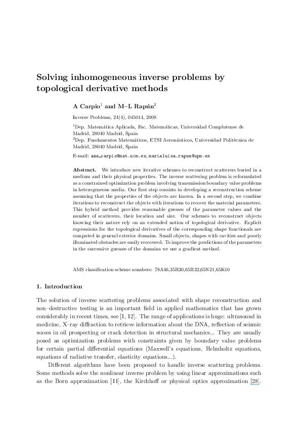 (PDF) Solving inhomogeneous inverse problems by topological derivative ...
