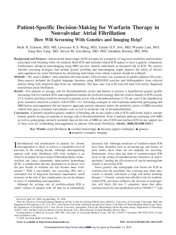 (PDF) Patient-Specific Decision-Making for Warfarin Therapy in ...