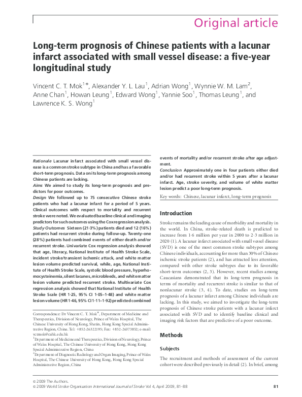 (PDF) Long-term prognosis of Chinese patients with a lacunar infarct ...