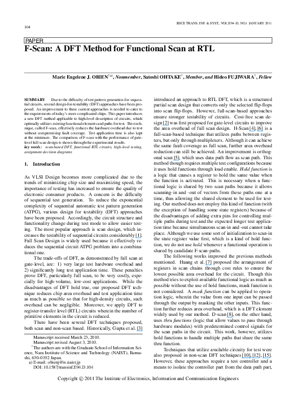 Pdf F Scan A Dft Method For Functional Scan At Rtl