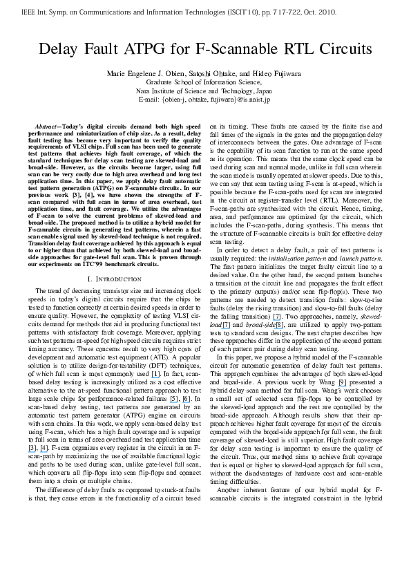 Pdf Delay Fault Atpg For F Scannable Rtl Circuits Marie Obien