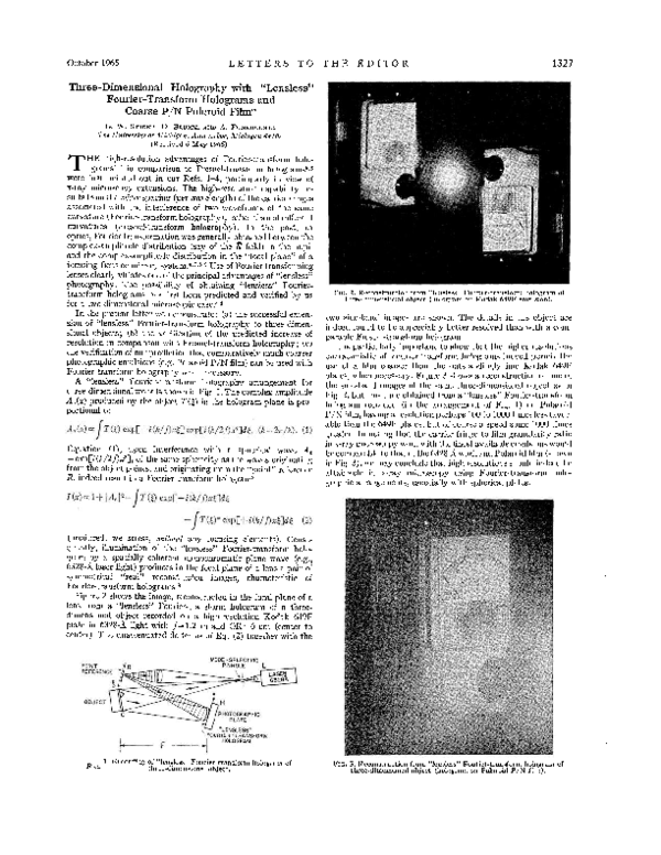 (PDF) Three-Dimensional Holography with “Lensless” Fourier-Transform ...