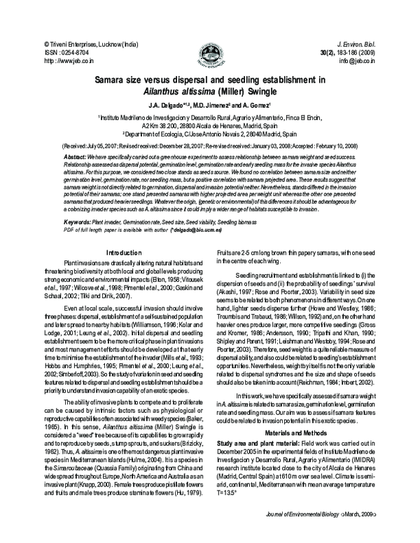 (PDF) Samara size versus dispersal and seedling establishment in ...
