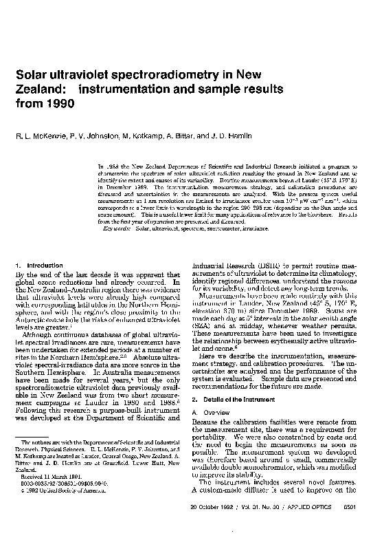 (PDF) Solar ultraviolet spectroradiometry in New Zealand ...