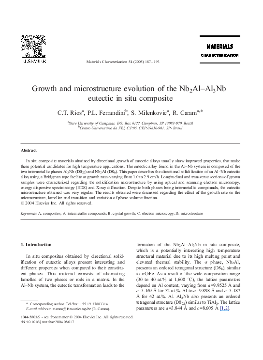 Pdf Growth And Microstructure Evolution Of The Nb 2al Al 3nb Eutectic In Situ Composite