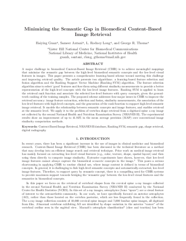 Pdf Minimizing The Semantic Gap In Biomedical Content Based Image Retrieval