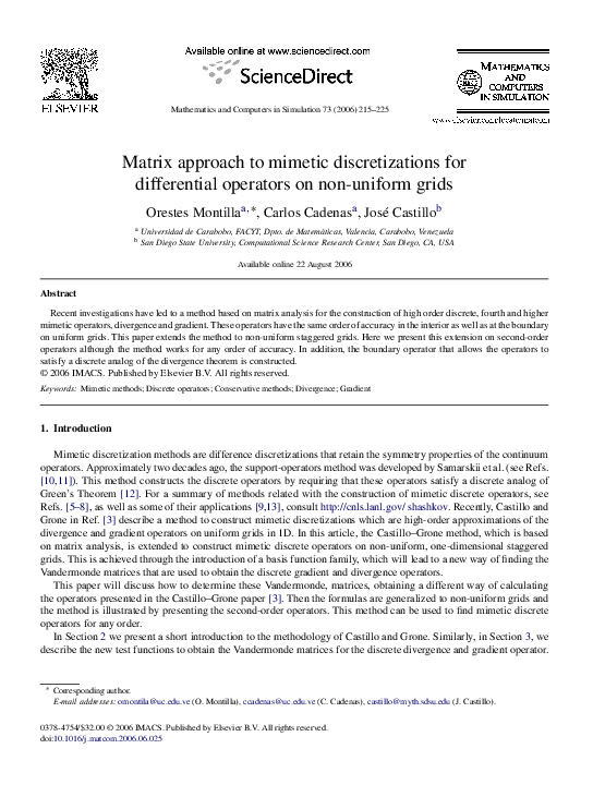Pdf Matrix Approach To Mimetic Discretizations For Differential Operators On Non Uniform Grids