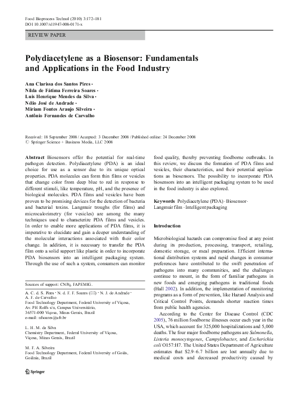 (PDF) Polydiacetylene as a Biosensor: Fundamentals and Applications in the Food Industry