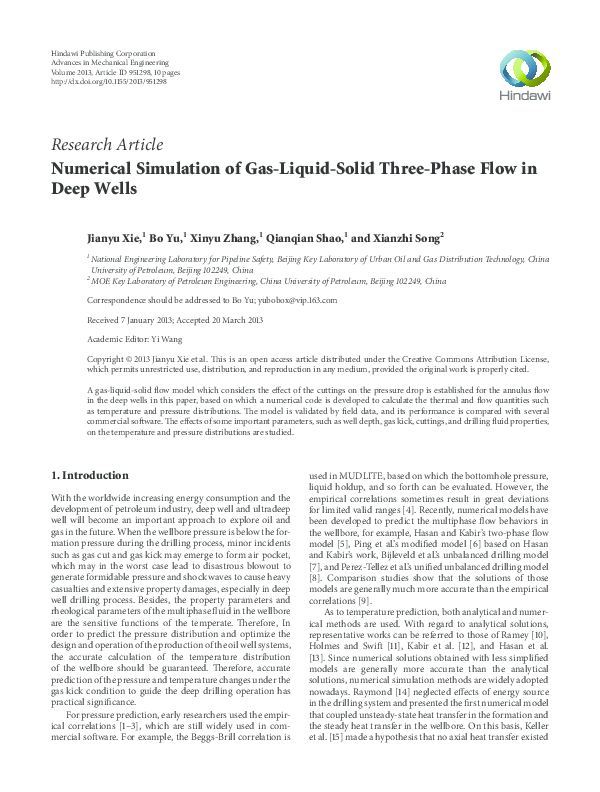 (PDF) Numerical Simulation of Gas-Liquid-Solid Three-Phase Flow in Deep Wells