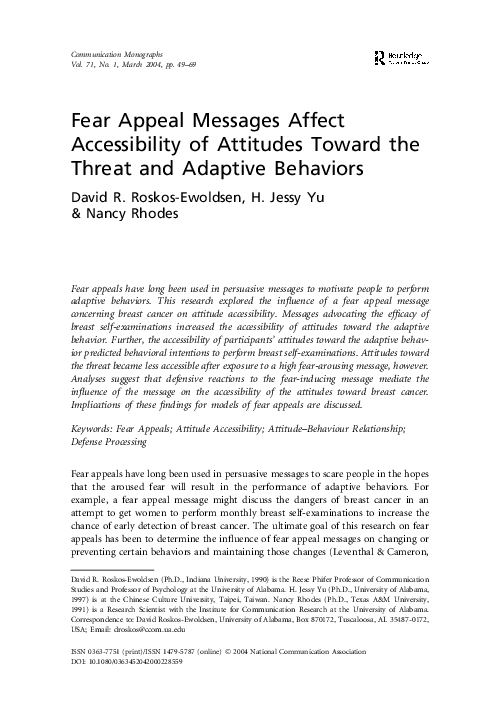 (PDF) Fear appeal messages affect accessibility of attitudes toward the ...