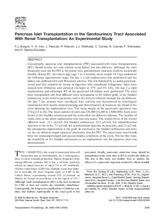 (PDF) Pancreas Islet Transplantation in the Genitourinary Tract ...