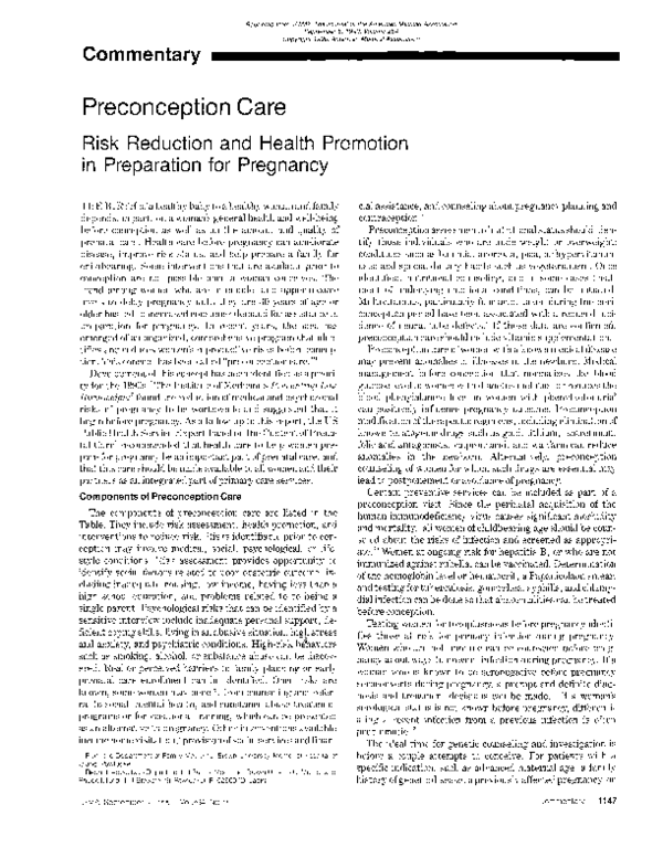 (PDF) Preconception care. Risk reduction and health promotion in preparation for pregnancy