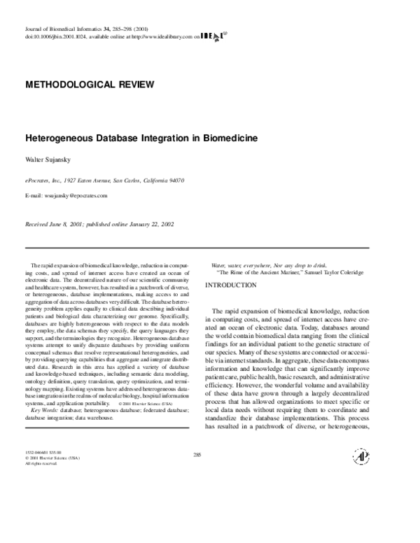 (PDF) Heterogeneous Database Integration in Biomedicine