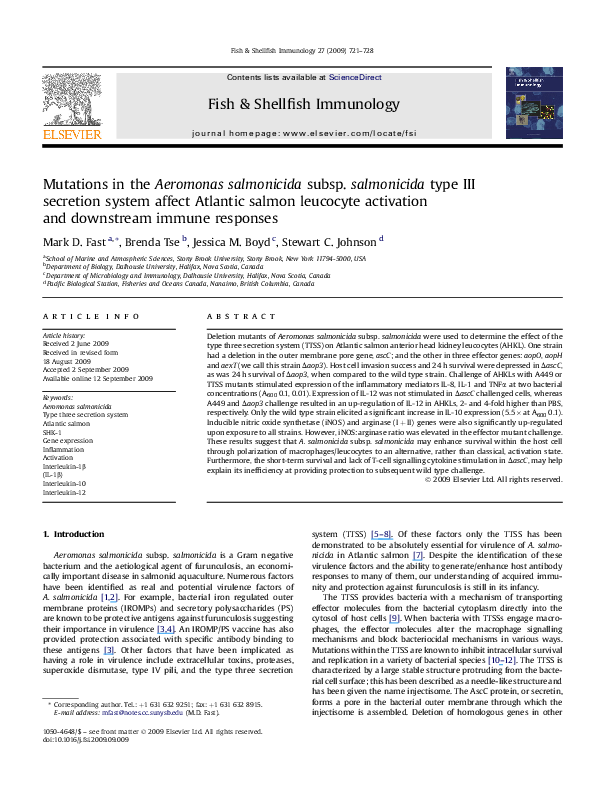 (PDF) Mutations in the Aeromonas salmonicida subsp. salmonicida type ...