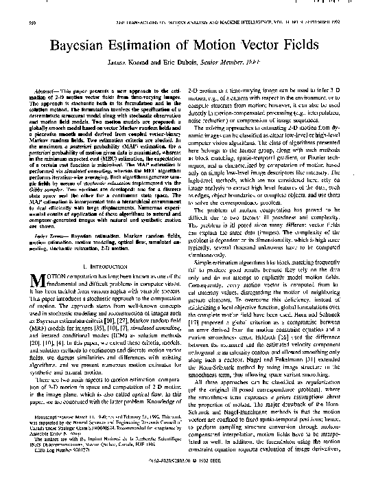 (PDF) Bayesian Estimation of Motion Vector Fields