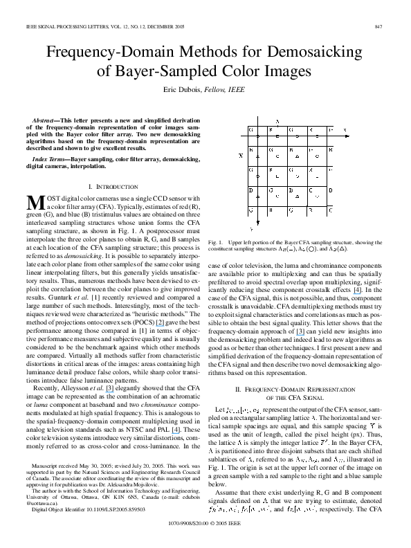 (PDF) Frequency-domain methods for demosaicking of Bayer-sampled color images
