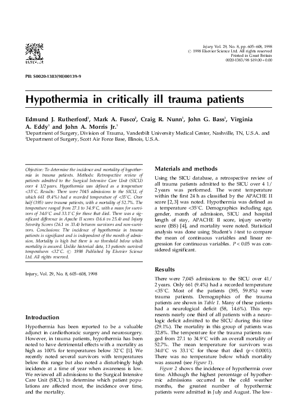 (PDF) Hypothermia in critically ill trauma patients