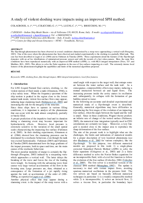(PDF) A study of violent sloshing wave impacts using an improved SPH method