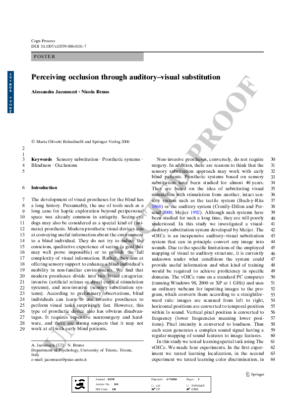 (PDF) Perceiving occlusion through auditory–visual substitution