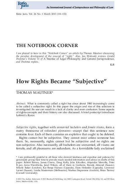 (PDF) How Rights Became “Subjective”