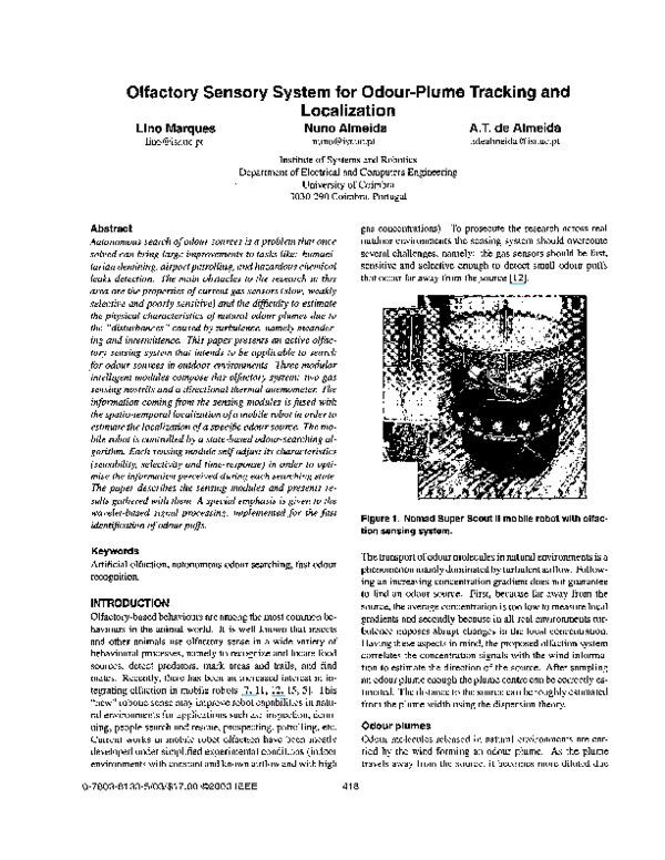 (PDF) Olfactory sensory system for odour-plume tracking and localization