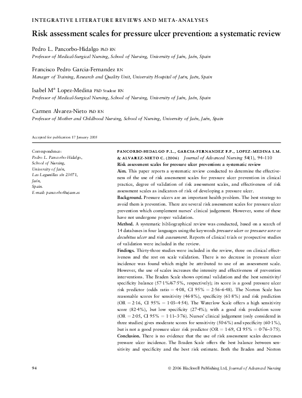 (PDF) Risk assessment scales for pressure ulcer prevention: a ...