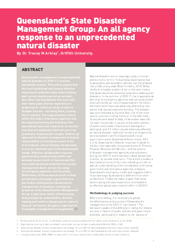 (PDF) Queensland's state disaster management group: An all agency ...