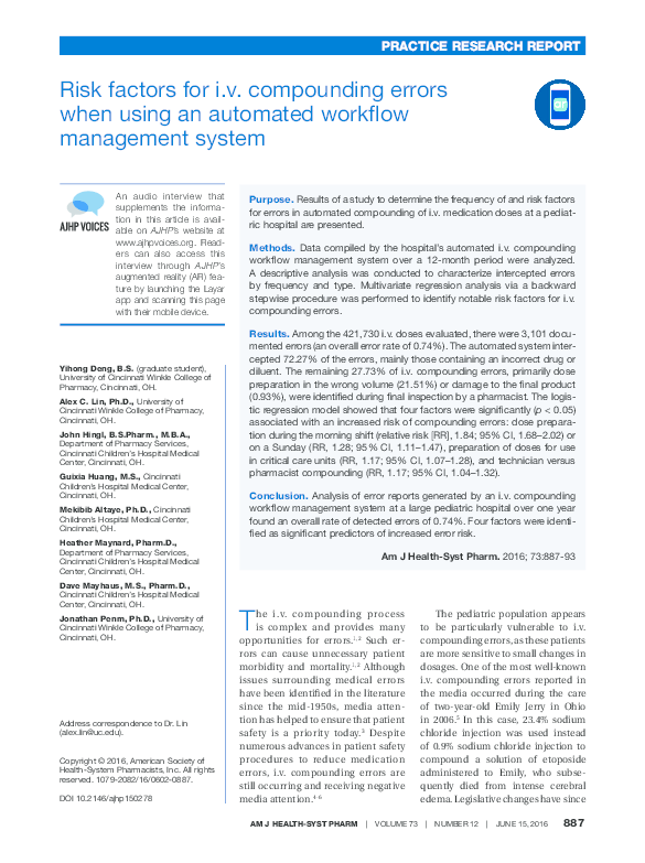 (PDF) Risk factors for i.v. compounding errors when using an automated ...