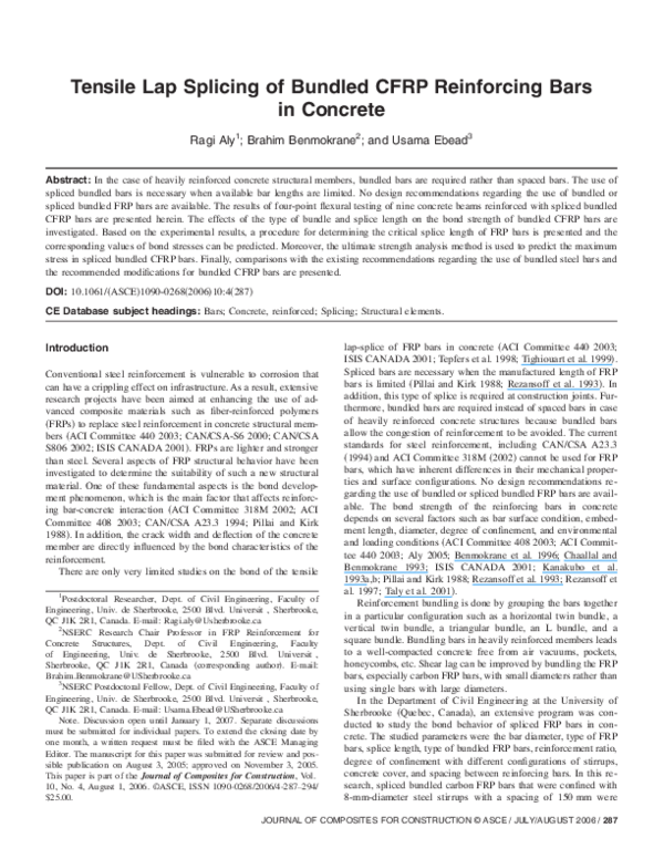 (PDF) Tensile Lap Splicing of Bundled CFRP Reinforcing Bars in Concrete