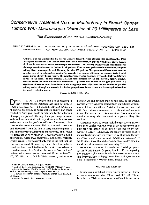 (PDF) Conservative treatment versus mastectomy in breast cancer tumors ...