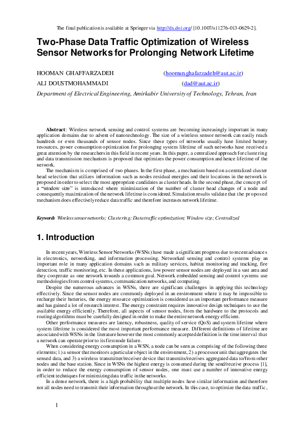 Pdf Two Phase Data Traffic Optimization Of Wireless Sensor Networks