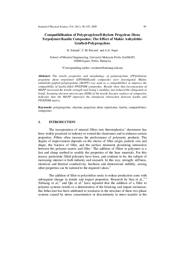 (PDF) Compatibilisation of Polypropylene/Ethylene Propylene Diene ...