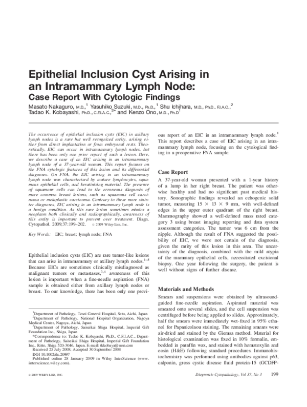 (PDF) Epithelial inclusion cyst arising in an intramammary lymph node ...