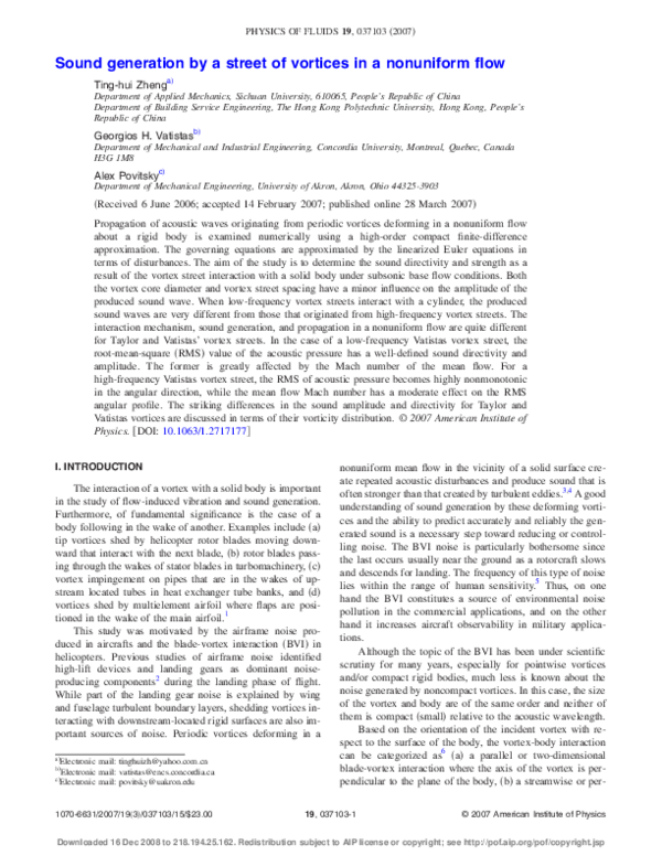 (PDF) Sound Generation by Vortex Stretching in a Non-uniform flow
