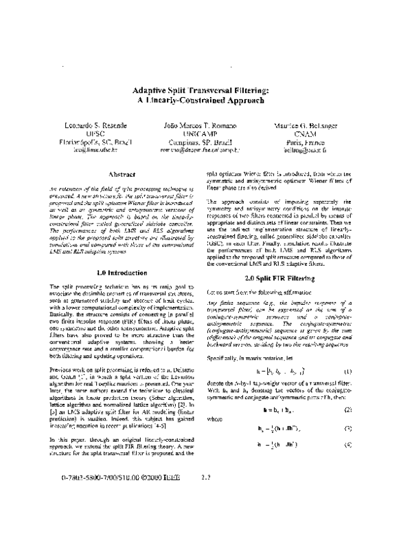 Pdf Adaptive Split Transversal Filtering A Linearly Constrained Approach