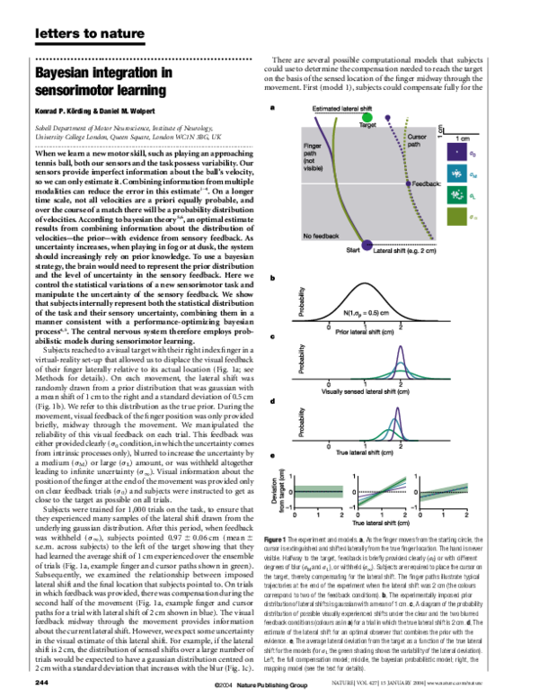 Pdf Bayesian Integration In Sensorimotor Learning