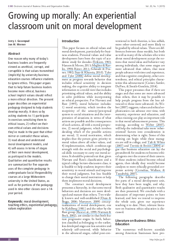 (PDF) Growing up morally: An experiential classroom unit on moral ...