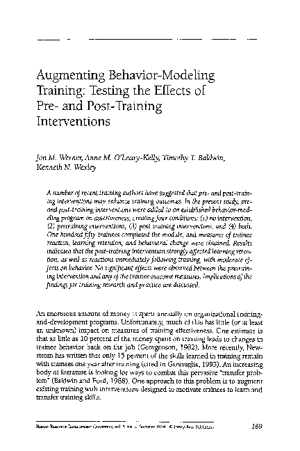 (PDF) Augmenting behavior-modeling training: Testing the effects of pre ...