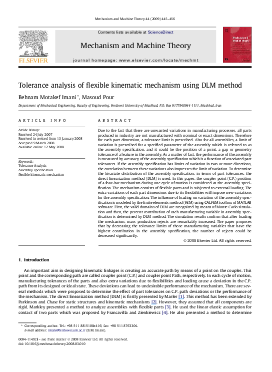 (PDF) Tolerance analysis of flexible kinematic mechanism using DLM method