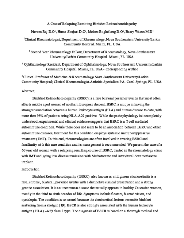 (DOC) A Case of Relapsing Remitting Birdshot Retinochoroidopathy ...