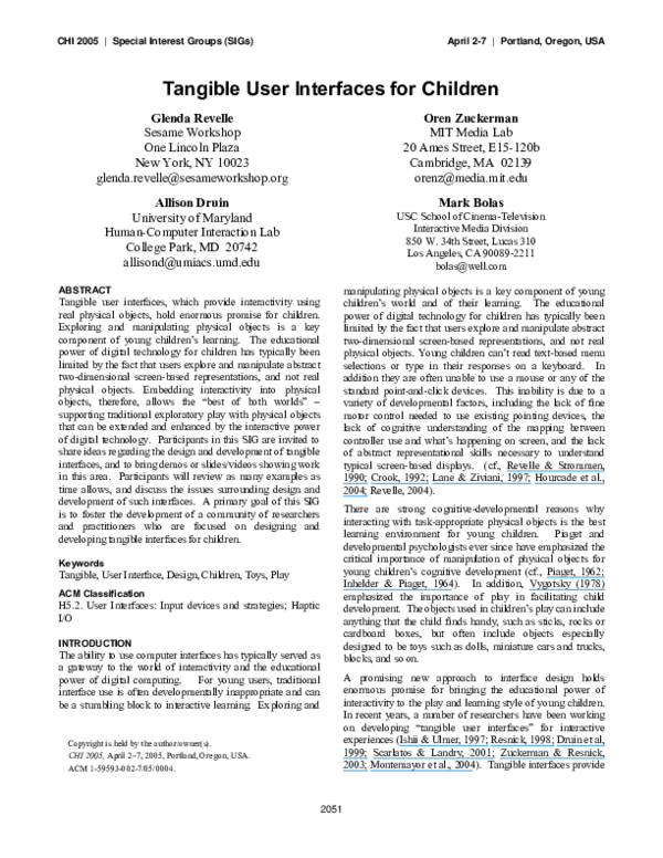 (PDF) Tangible user interfaces for children