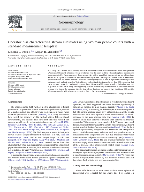 (PDF) Operator bias characterizing stream substrates using Wolman ...